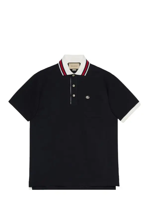 Gucci Cotton Piquet Polo With Double G - Black