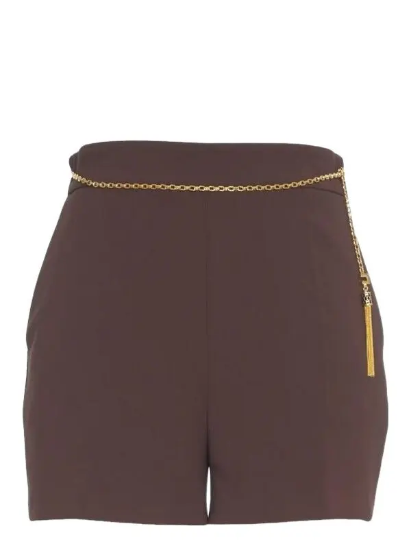 Elisabetta Franchi Chain Detailed Slim Fit Shorts - Brown
