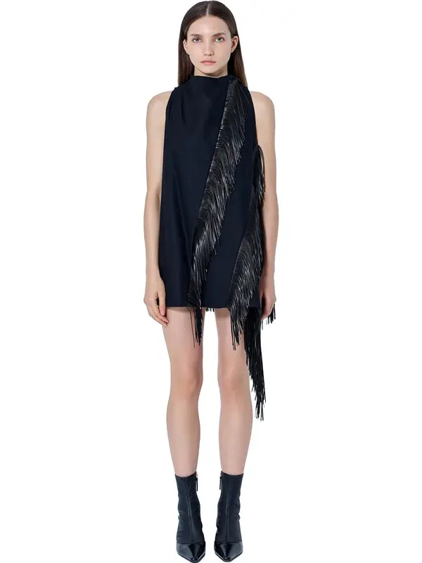 Sportmax Fringe Trim Sleeveless Dress - Black