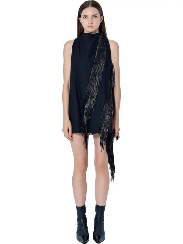 Sportmax Fringe Trim Sleeveless Dress - Black