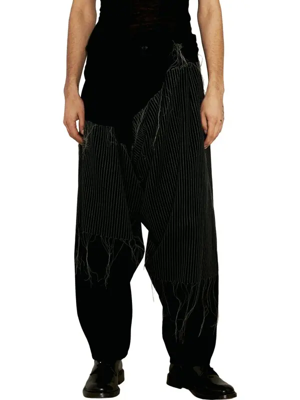 Yohji Yamamoto Embroidery Draped Pants - Black