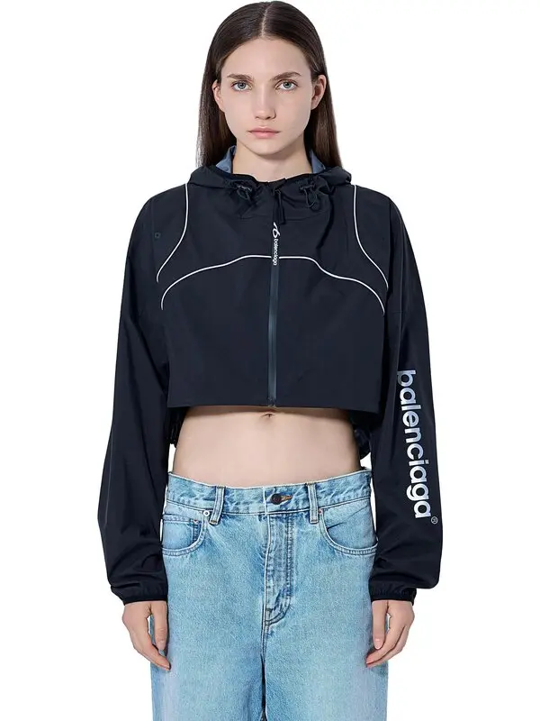 Balenciaga Cropped Hooded Jacket - Black