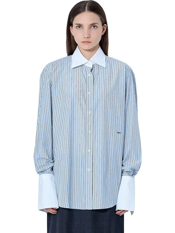 Prada Striped Poplin Long-sleeved Shirt - Blue