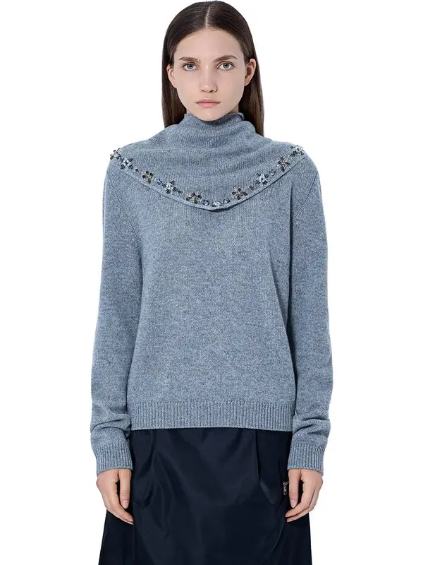 Prada Embroidered-scarf Cashmere Sweater - Gray