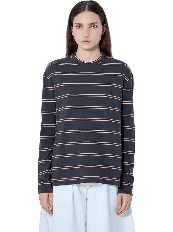 JIL SANDER Striped Long Sleeve T-shirt - Gray