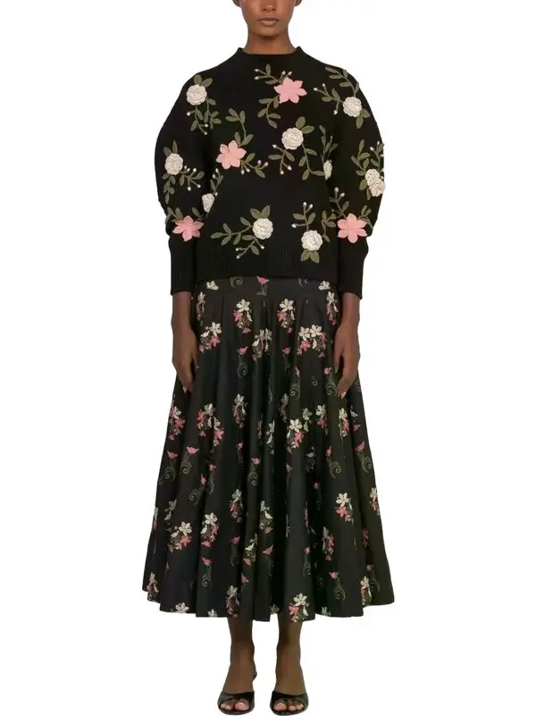 Agua Bendita Nilo Noche Floral-embroidered Sweater - Black