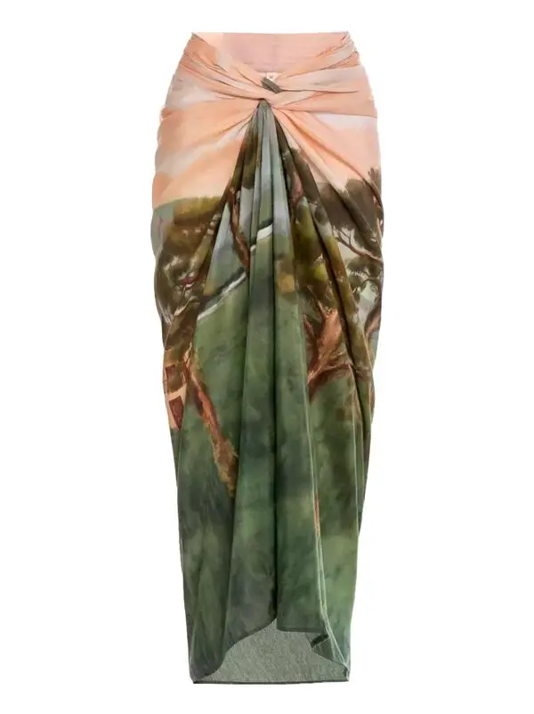 Agua Bendita Lavanda Paraiso Placement-print Pareo Skirt - Green