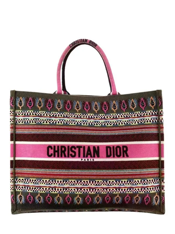 Dior Book Embroidered Canvas Large Tote Bag - Green