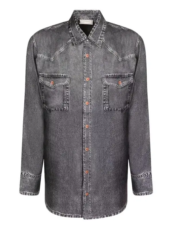 PIERRE-LOUIS MASCIA Aloe Western-style Denim Shirt - Grey