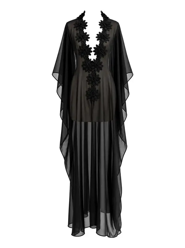 BELYED HANDCRAFT Naomie – Floral Embellished Chiffon Kaftan Belyed - Black