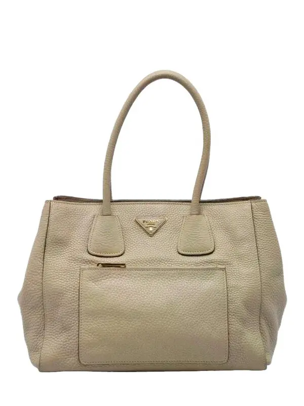 Prada 2010-2026 Vitello Daino Front Pocket Open Convertible Tote Satchel - Neutrals