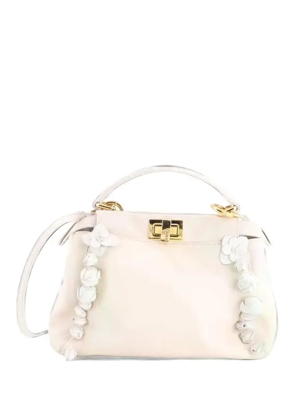 Fendi Rosebud Peekaboo Iconic Bag Leather With Applique Mini Satchel - White