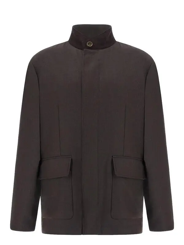 Paul & Shark Wool Field Jacket With Suede Details - Coffe
