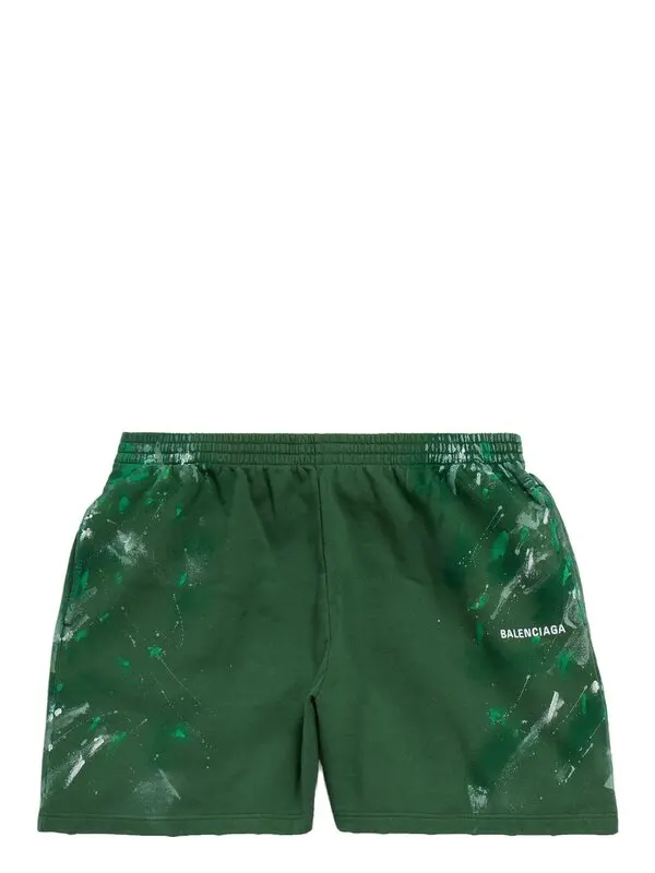 Balenciaga Paint Splatter Relaxed Fit Shorts - Green