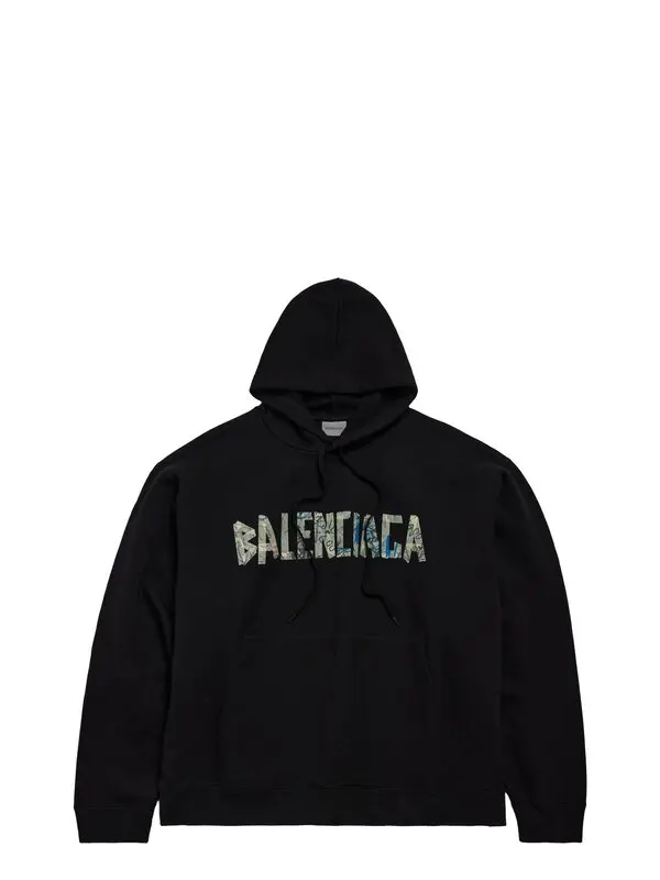 Balenciaga Silver Tape Oversized Hoodie - Black