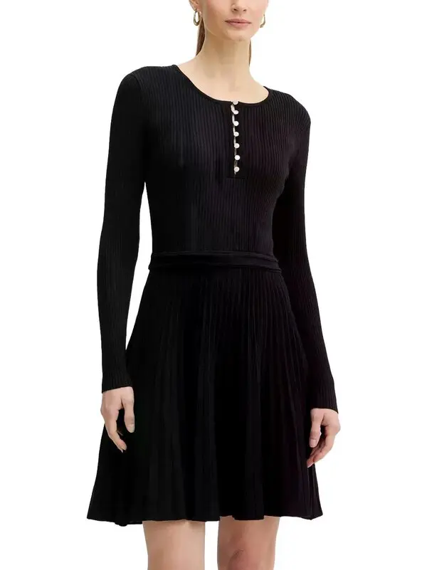 MORGAN Ribbed-knit Button-detail Mini Dress - Black