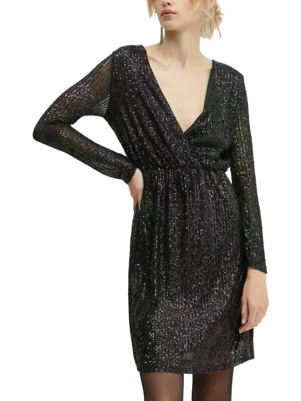 MORGAN Sequin-embellished Wrap Mini Dress - Black
