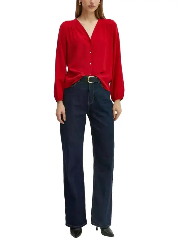 MORGAN Gathered V-neck Blouse - Red