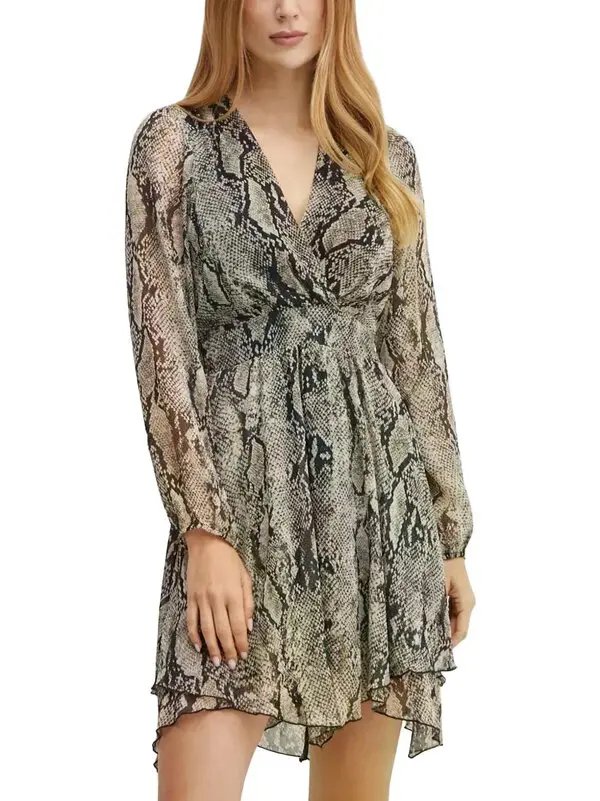 MORGAN Snake-print Wrap-style Mini Dress - Neutrals