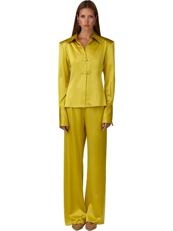 SAME Tailored Silk Blouse - Chartreuse