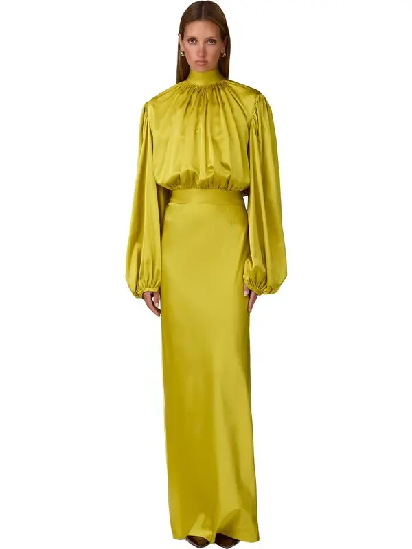 SAME Draped Fringe Silk Blouse - Chartreuse