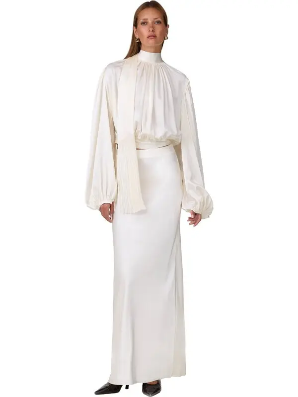 SAME Draped Fringe Silk Blouse - Cream