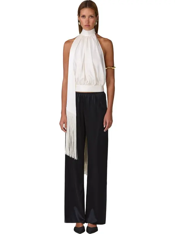 SAME Silk Fringe Halter Top - Cream