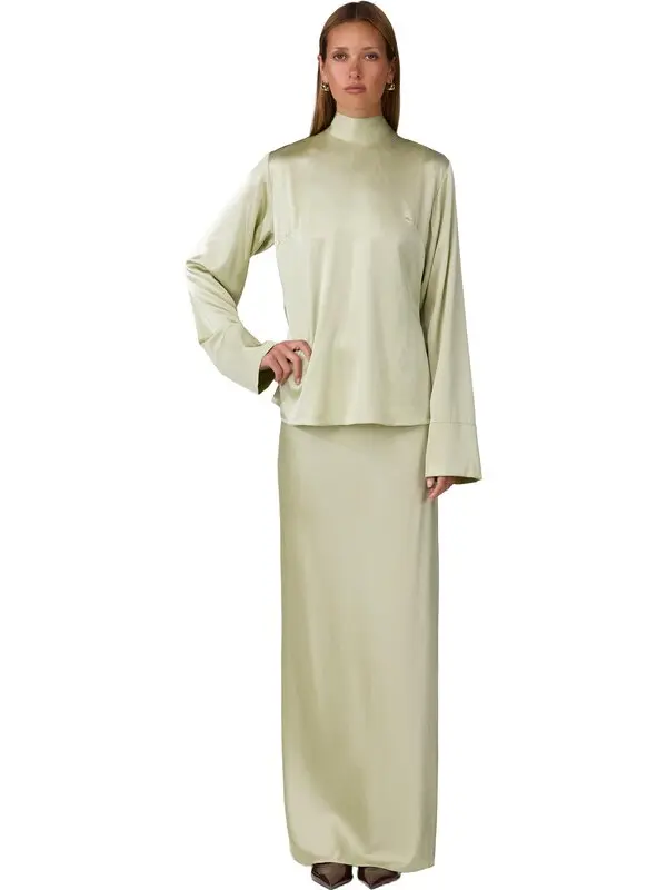 SAME Silk Long Sleeve Blouse - Sage