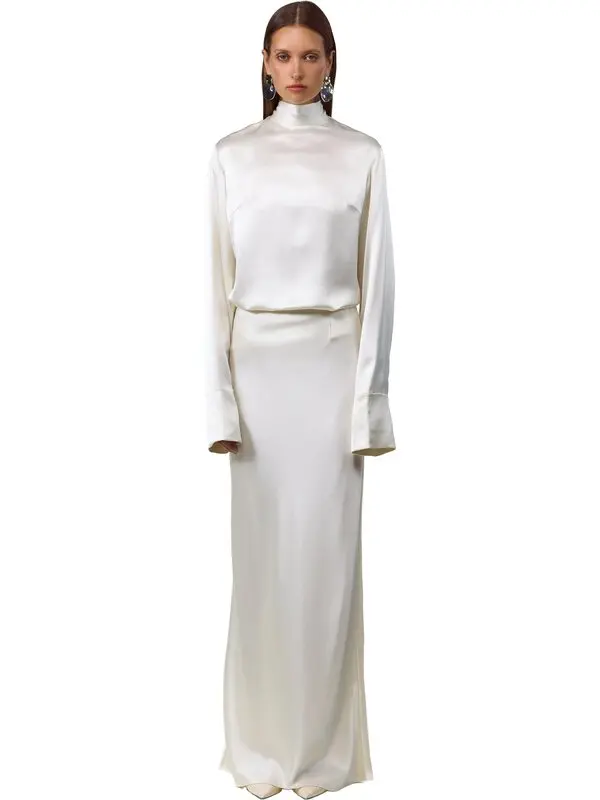 SAME Silk Long Sleeve Blouse - Cream