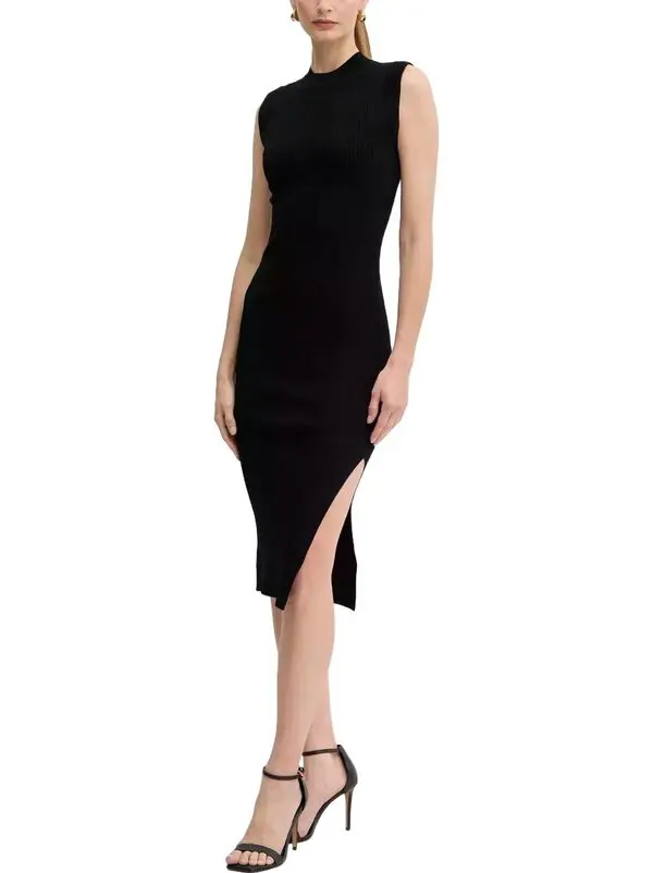 MORGAN Lace-panelled Ribbed-knit Midi Dress - Black