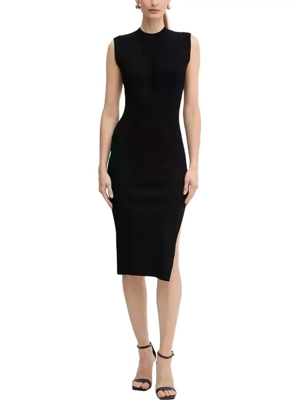 MORGAN Lace-panelled Ribbed-knit Midi Dress - Black
