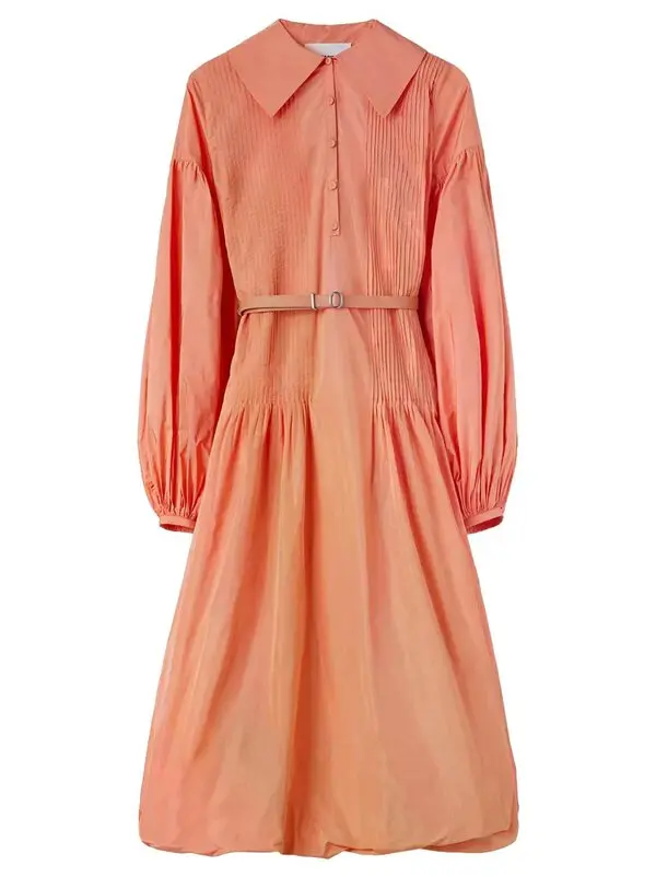 JIL SANDER Puff-sleeve Pleated Taffeta Dress - Pink
