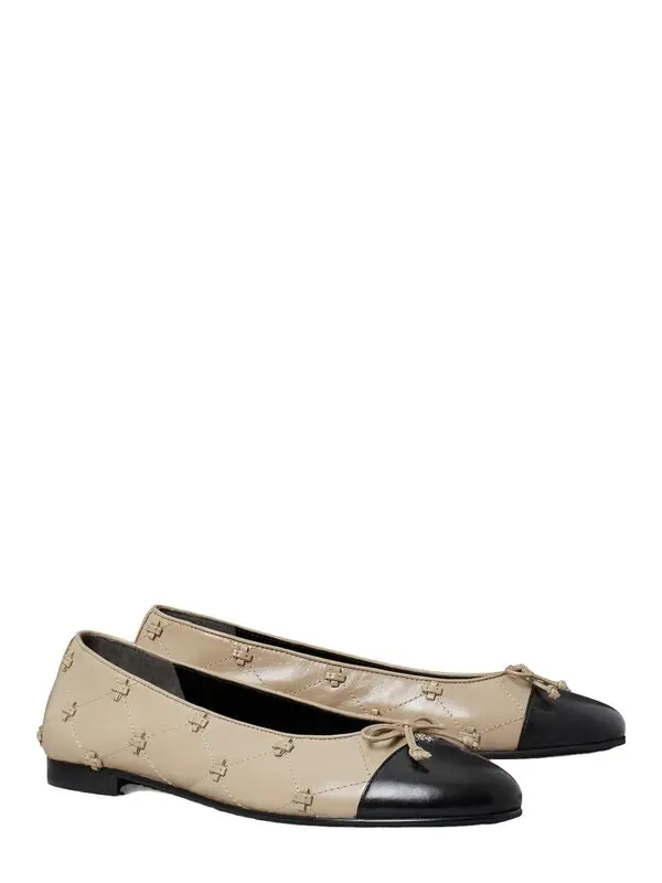 Tory Burch Cap Toe Bunny Knot Ballet Flat - Soft Cement/perfect Black