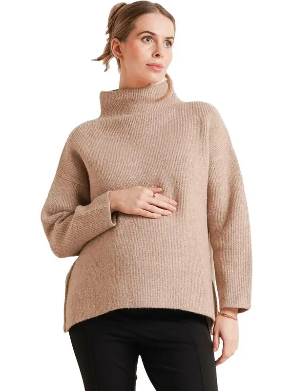 NOM MATERNITY Lia Side-zip Maternity & Nursing Turtleneck Sweater - Fawn
