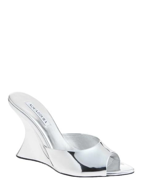 AQUAZZURA Bisous Wedge Slide Sandal - Silver
