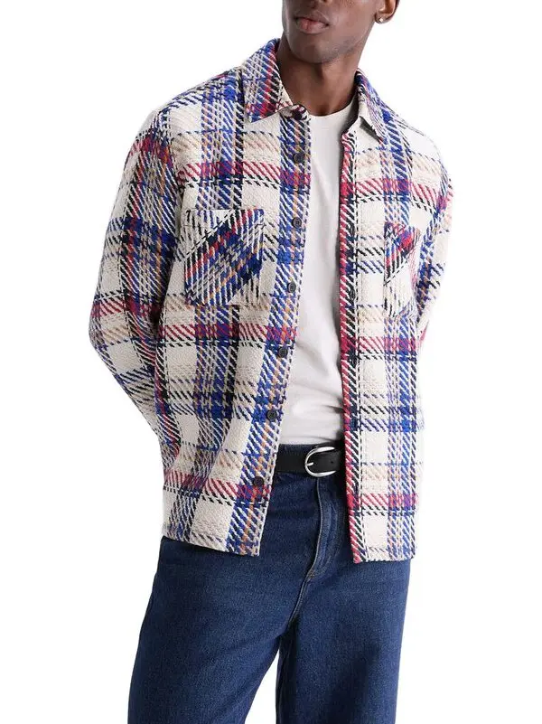 WAX LONDON Whiting Jazz Weave Overshirt - Ecru/red