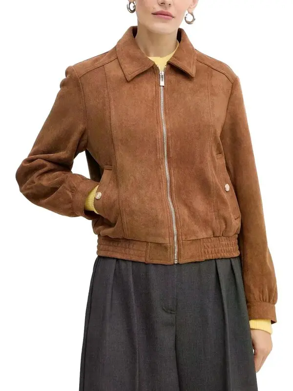 MORGAN Zip-up Suede-effect Jacket - Brown