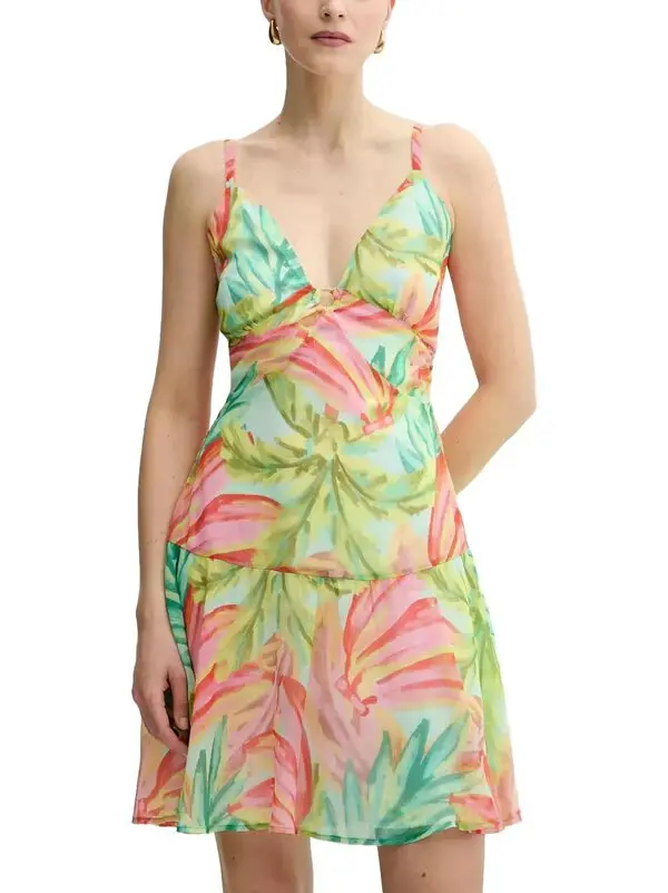 MORGAN Tropical-print Tiered Mini Dress - Green