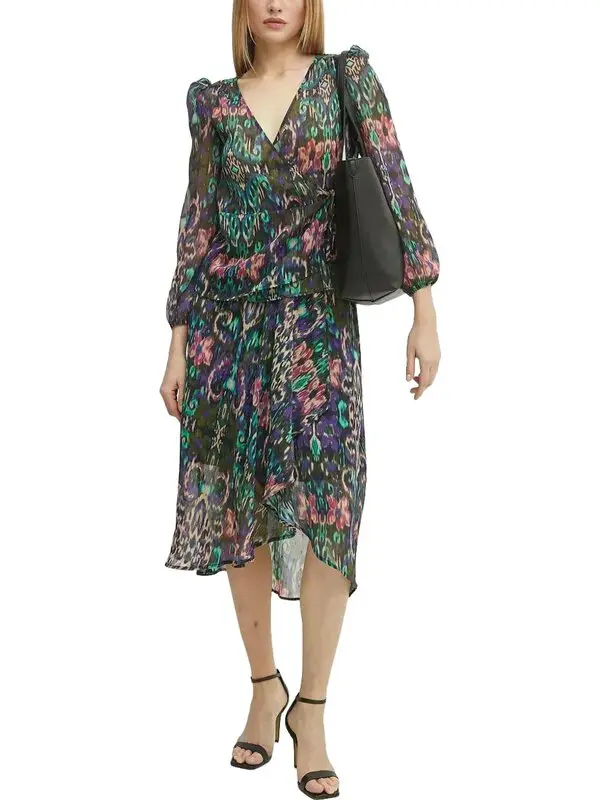 MORGAN Jary Floral-printed Pleated Midi Skirt - Black