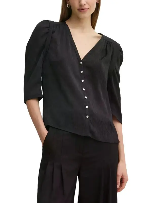 MORGAN Buttoned V-neck Shirt - Black