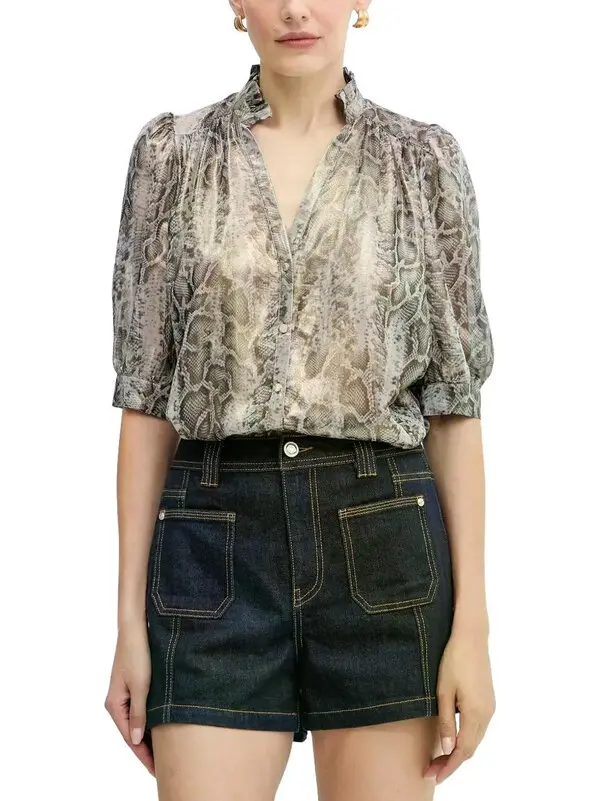 MORGAN Ruffled Snake-print Blouse - Grey