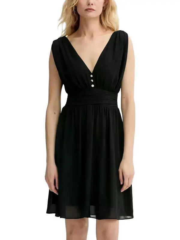 MORGAN Button-detail Ruched-waist Mini Dress - Black