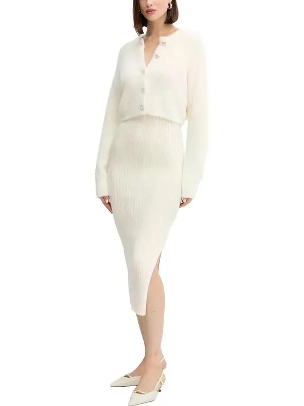 MORGAN Ribbed-knit Cardigan And Midi Dress Set - Neutrals