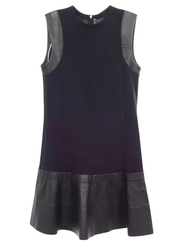 Balenciaga 2010s Leather-trim Sleeveless Dress - Blue
