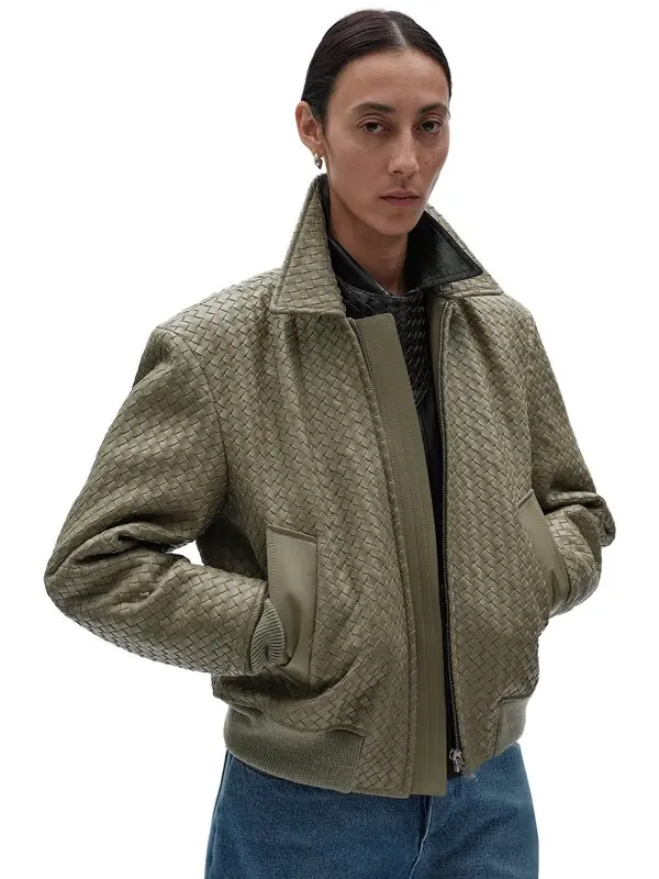 Bottega Veneta Intrecciato Leather Blouson - Tarragon