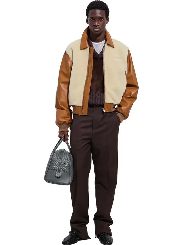 Bottega Veneta Shearling And Leather Blouson - Deep Caramel/ivory