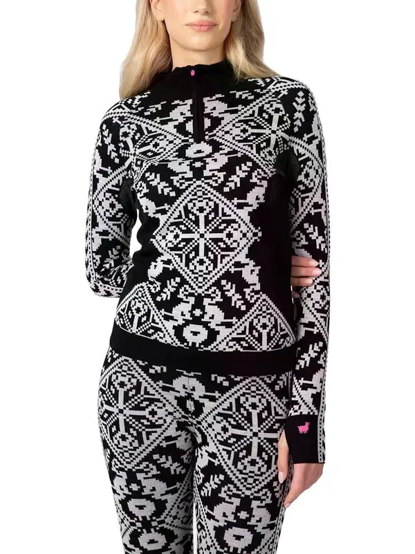 Kari Traa Saga Geometric-pattern Half-zip Base Layer - Black