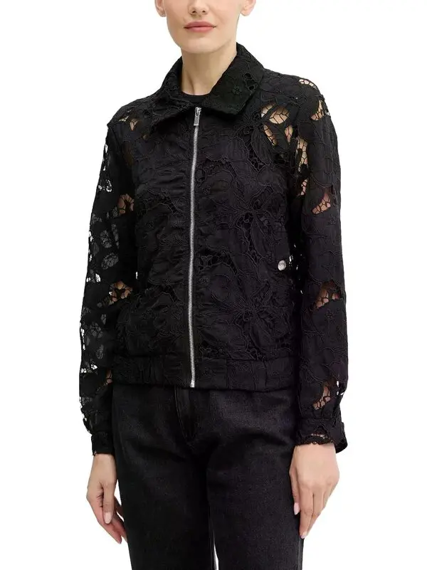 MORGAN Flower-lace Bomber Jacket - Black