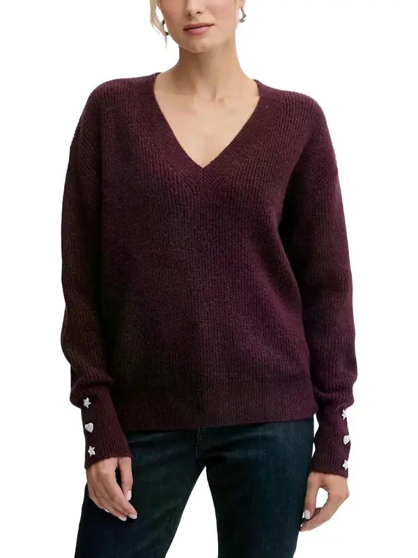 MORGAN Crystal-embellished Ribbed-knit Sweater - Purple