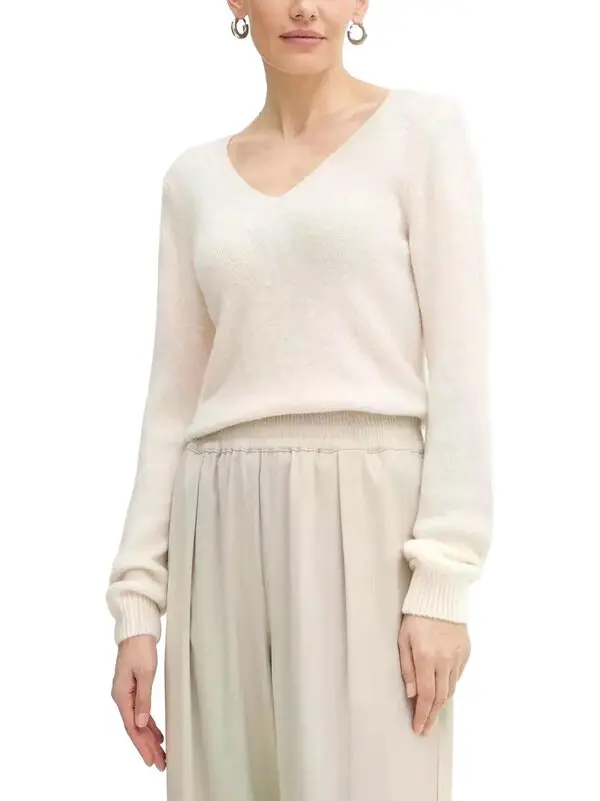 MORGAN Openwork V-neck Sweater - White